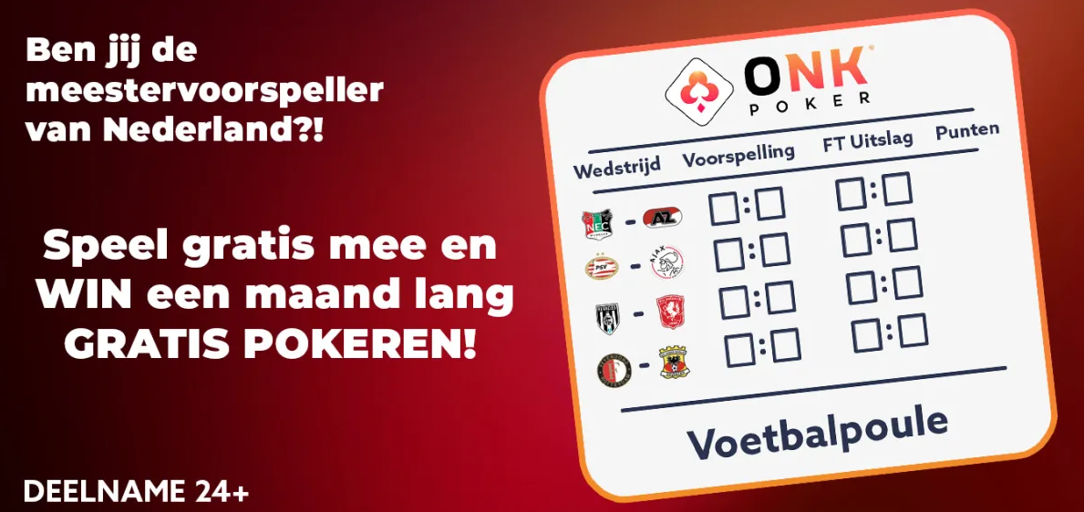 ONK Poker lanceert voetbalpoule: win 1 maand gratis pokeren! | ONK Poker